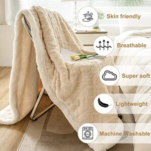 Thick Sherpa Throw Blanket Fleece Plush Blanket for Couch Sofa Boho Pattern Soft Warm Blanket for Winter,Beige,60“x80