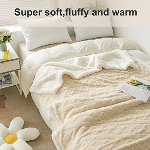 Thick Sherpa Throw Blanket Fleece Plush Blanket for Couch Sofa Boho Pattern Soft Warm Blanket for Winter,Beige,60“x80