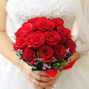 CEWOR 10pcs Artificial Roses with Stems Red Roses Fake Flowers Decorations for Mothers Day Bridal Bouquet Wedding Party Home Decor (Red)