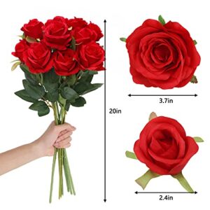 CEWOR 10pcs Artificial Roses with Stems Red Roses Fake Flowers Decorations for Mothers Day Bridal Bouquet Wedding Party Home Decor (Red)