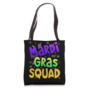 mardi gras squad carnival party tee funny retro mardi gras tote bag