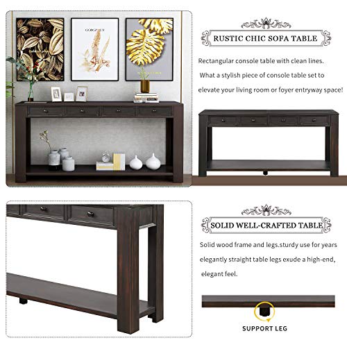 P PURLOVE 64 Inch Wood Console Table Long Console Sofa Entryway Table with Drawer and Bottom Shlef