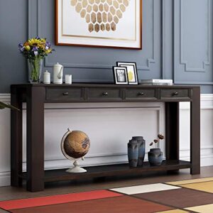 P PURLOVE 64 Inch Wood Console Table Long Console Sofa Entryway Table with Drawer and Bottom Shlef