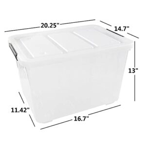 Cand 50 Quart Clear Plastic Box with Wheels, Large Lidded Storage Bins, 4 Packs