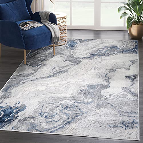 Abani Atlas 6'x9' Blue/Grey Area Rug, Abstract Marble - Durable Non-Shedding - Easy to Clean