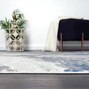 Abani Atlas 6'x9' Blue/Grey Area Rug, Abstract Marble - Durable Non-Shedding - Easy to Clean