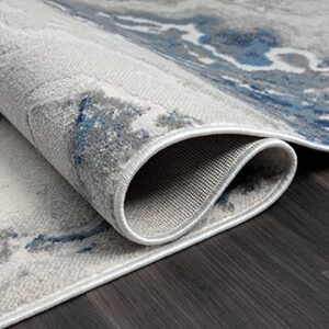 Abani Atlas 6'x9' Blue/Grey Area Rug, Abstract Marble - Durable Non-Shedding - Easy to Clean