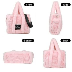 JQAliMOVV The Tote Bags for Women, Fluffy Tote Bags Top-Handle Crossbody Handbag Trendy Plush Tote Bag for Travel Work (Pink)