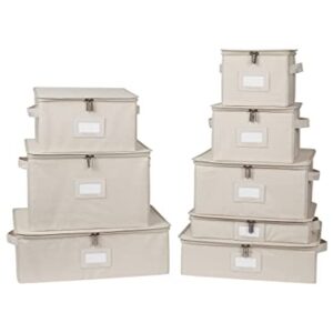 Covermates Keepsakes Dish Storage Box – Stackable, Reinforced Handles, China Storage-Beige Heather