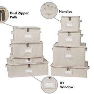 Covermates Keepsakes Dish Storage Box – Stackable, Reinforced Handles, China Storage-Beige Heather