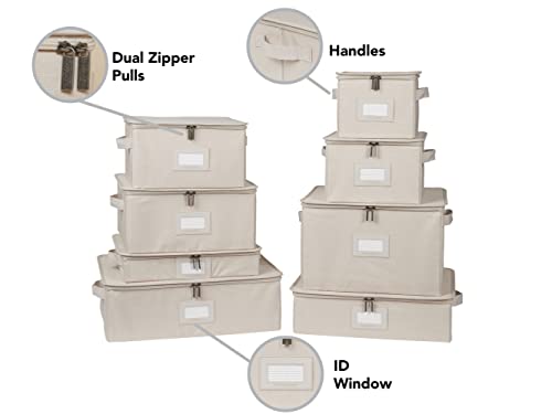 Covermates Keepsakes Dish Storage Box – Stackable, Reinforced Handles, China Storage-Beige Heather