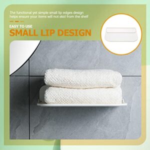 ULTECHNOVO 2Pcs Wall Mounted Floating Shelf Stick on Wall Shelf Small Floating Organizer Self Adhesive Floating Shelf Plastic Towel Rack for Kitchen Bathroom Bedroom