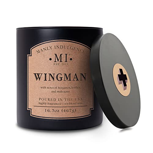 Manly Indulgence Wingman Scented Jar Candle, Classic+ Collection, 2 Wick, 16.5 oz - Up to 60 Hours Burn