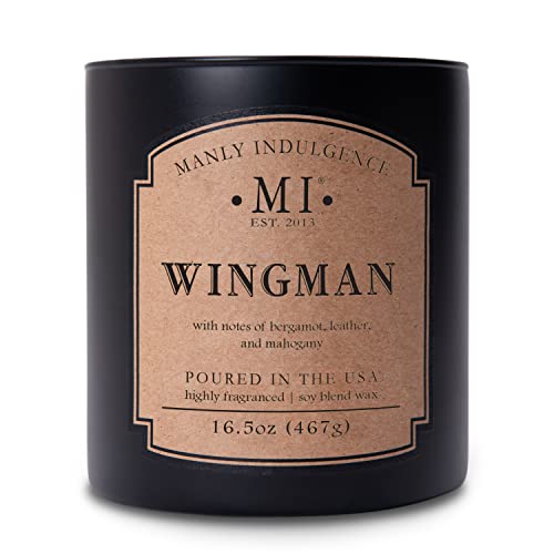 Manly Indulgence Wingman Scented Jar Candle, Classic+ Collection, 2 Wick, 16.5 oz - Up to 60 Hours Burn