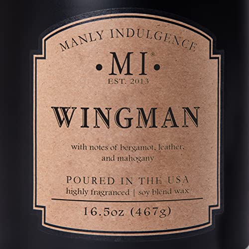 Manly Indulgence Wingman Scented Jar Candle, Classic+ Collection, 2 Wick, 16.5 oz - Up to 60 Hours Burn