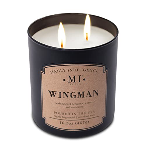 Manly Indulgence Wingman Scented Jar Candle, Classic+ Collection, 2 Wick, 16.5 oz - Up to 60 Hours Burn