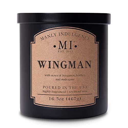 Manly Indulgence Wingman Scented Jar Candle, Classic+ Collection, 2 Wick, 16.5 oz - Up to 60 Hours Burn