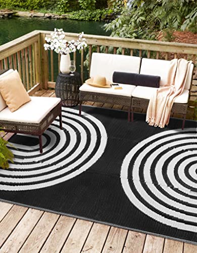 Wonnitar Outdoor Rug 6x9,Waterproof Patios Rug Reversible Plastic Straw Rug,Large Porch Deck Outside Area Rug,Portable Camper RV Mat,Indoor Outdoor Carpet for Picnic Balcony Backyard,Black