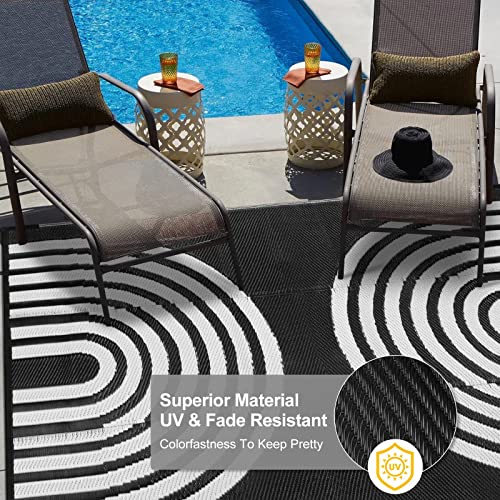 Wonnitar Outdoor Rug 6x9,Waterproof Patios Rug Reversible Plastic Straw Rug,Large Porch Deck Outside Area Rug,Portable Camper RV Mat,Indoor Outdoor Carpet for Picnic Balcony Backyard,Black