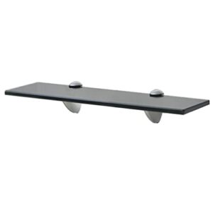 floating shelves glass shelves,15.7 inch tempered safety glass 3/10 inch thick, zinc alloy clip bracket, glass shelves storage shelves for bathroom, living room and hallway black