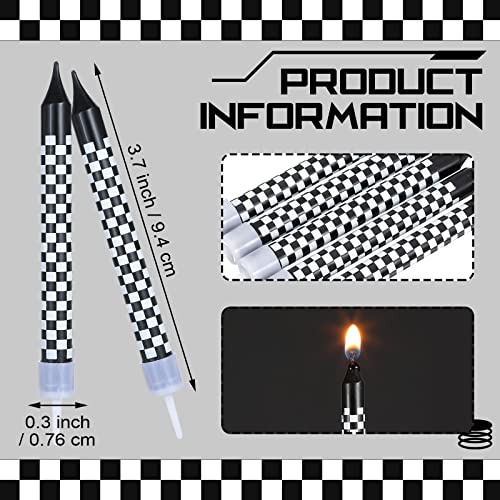 12 Pcs Racing Cars Themed Birthday Candles Black and White Checkered Flag Cupcake Topper for Racing Cars Party Decoration Baby Shower for Boys Children