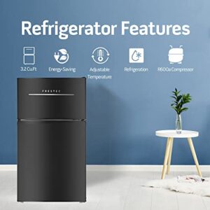 Frestec 3.2 Cu.Ft Mini Fridge for Bedroom, Mini Refrigerator with freezer, Dorm Fridge with Freezer, 2 Doors Perfect for Room and Office, Adjustable Temperature(Black)