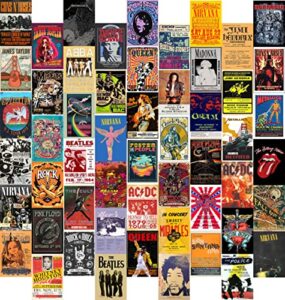 edus 54pcs vintage rock wall collage kit, rock band posters for room aesthetic 90s, retro music concert album wall decor (4×6 inch) nirvana poster, band posters vintage room decor, 70s decor