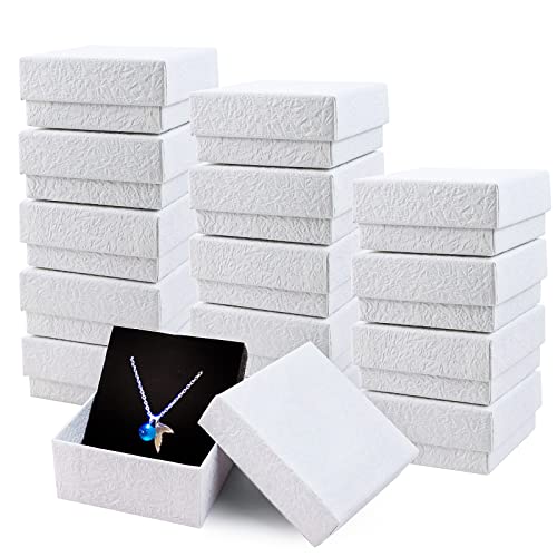 PRALB 18 Pack White Square Cardboard Earring Ring Boxes Necklace Boxes Jewelry Gift Boxes Cotton Filled Cardboard Paper Jewelry Case,2.75x2.75x1.3 inches