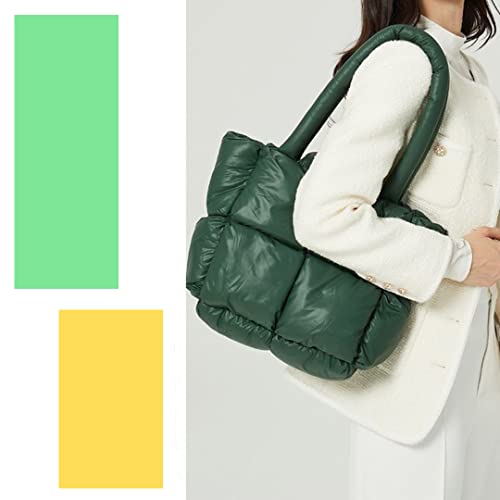 Puffer Tote Bag, Trendy Luxury Chic Quilted Large Padded Designer Handbags for Women Cotton Winter Soft Shoulder Bag (white)