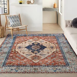 valenrug area rug 5×7 – stain resistant lightweight washable rug, anti-skid rugs for living room, boho persian area rug(multi, 5’x7′)