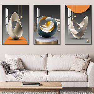 MPLONG Wall Art, Bright Style Framed Wall Art, Abstract Modern Art Shape Pattern White Blue Yellow Grey Wall Art Artfully Matching Living Room Bedroom Office Wall Decor - 24"x 32"x 3 Panels