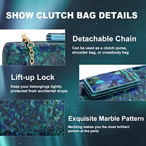 YYW Acrylic Clutch Purses for Women : Marble Evening Bag Vintage Handbags with Detachable Chain for Wedding Bridal Prom Party Ladies Girls Shoulder Crossbody bag (Green)