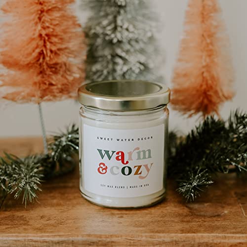 Sweet Water Decor Warm and Cozy Soy Candle | Orange Peel, Cinnamon, Ginger, Clove, Cypress, and Pine and Fir Balsam Scented Candles for Home | 9oz Clear Jar, 40+ Hour Burn Time, Made in The USA