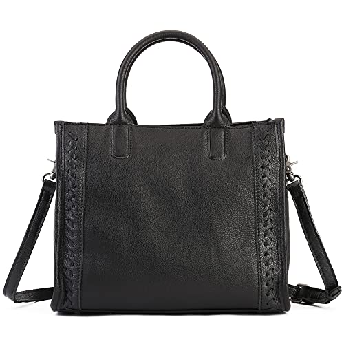 Zhuoliang Genuine Leather Handbags Purses for Women Tote Crossbody Top Handle Bag Leather Satchel Handbags for Women Ladies Black