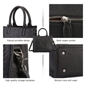 Zhuoliang Genuine Leather Handbags Purses for Women Tote Crossbody Top Handle Bag Leather Satchel Handbags for Women Ladies Black