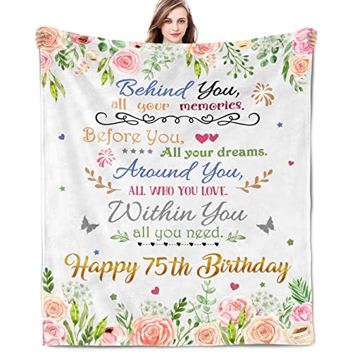 75th Birthday Gifts for Women, 75th Birthday Gifts for Men, 75th Birthday Decorations, 75th Birthday Decorations for Men, 75th Birthday Gifts, Happy 75th Birthday Decorations Throw Blankets 60"x 50"