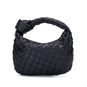 beaon knoted woven handbag for women leather shoulder bag fashion designer ladies handmade tote hobo bag bucket purse clutch bag black