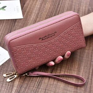 qlazo wallet for women， wallet, fashion double zipper pu women’s wallet long style large-capacity wallet coin purse (color : rubber pink)