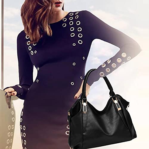 Tote Leather Bag for Women Travel Handbags with Zipper Soft Faux Leather Shoulder Bags Large Capacity Tote Bag Hobo Bags, Black