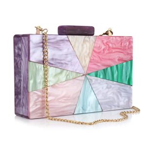 acrylic clutch purses for women wedding : multicolor evening crossbody bag marbling handbags with detachable chain for party bridal prom ladies girls (purple)