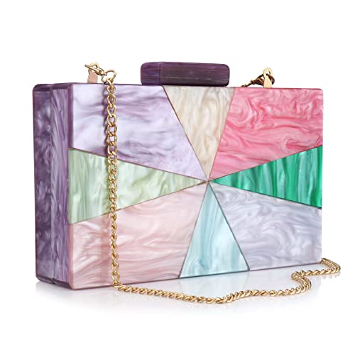 Acrylic Clutch Purses for Women Wedding : Multicolor Evening Crossbody Bag Marbling Handbags with Detachable Chain for Party Bridal Prom Ladies Girls (Purple)