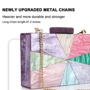 Acrylic Clutch Purses for Women Wedding : Multicolor Evening Crossbody Bag Marbling Handbags with Detachable Chain for Party Bridal Prom Ladies Girls (Purple)