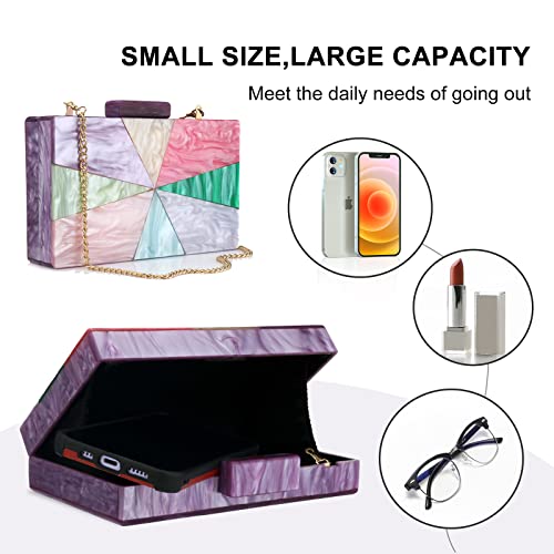 Acrylic Clutch Purses for Women Wedding : Multicolor Evening Crossbody Bag Marbling Handbags with Detachable Chain for Party Bridal Prom Ladies Girls (Purple)