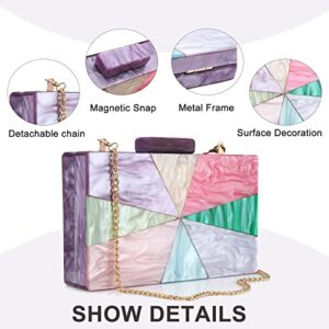 Acrylic Clutch Purses for Women Wedding : Multicolor Evening Crossbody Bag Marbling Handbags with Detachable Chain for Party Bridal Prom Ladies Girls (Purple)