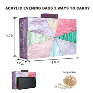 Acrylic Clutch Purses for Women Wedding : Multicolor Evening Crossbody Bag Marbling Handbags with Detachable Chain for Party Bridal Prom Ladies Girls (Purple)