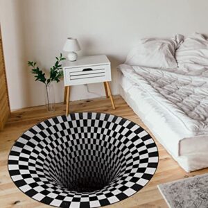 gagnonlee 3d vortex illusion round carpet black white plaid rugs 3d visual optical floor mat for bedroom living room home decor non-slip area rug diameter 2ft