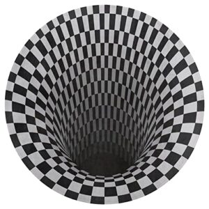 GAGNONLEE 3D Vortex Illusion Round Carpet Black White Plaid Rugs 3D Visual Optical Floor Mat for Bedroom Living Room Home Decor Non-Slip Area Rug Diameter 2Ft