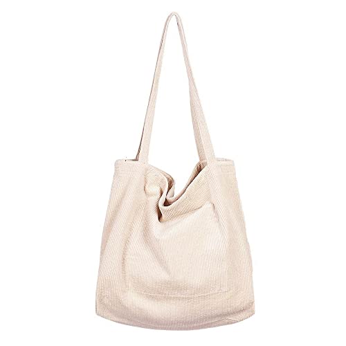 Corduroy Tote Bag for Women Canvas Shoulder Casual Handbags Cute Big Capacity Shopping Bags