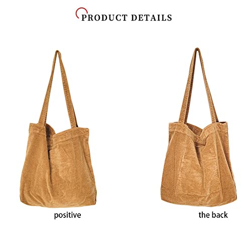 Corduroy Tote Bag for Women Canvas Shoulder Casual Handbags Cute Big Capacity Shopping Bags