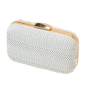 women braided pu evening bag box formal clutch purse for wedding party(white)